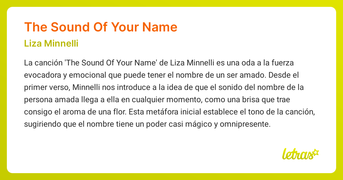 Significado de la canción THE SOUND OF YOUR NAME (Liza Minnelli ...