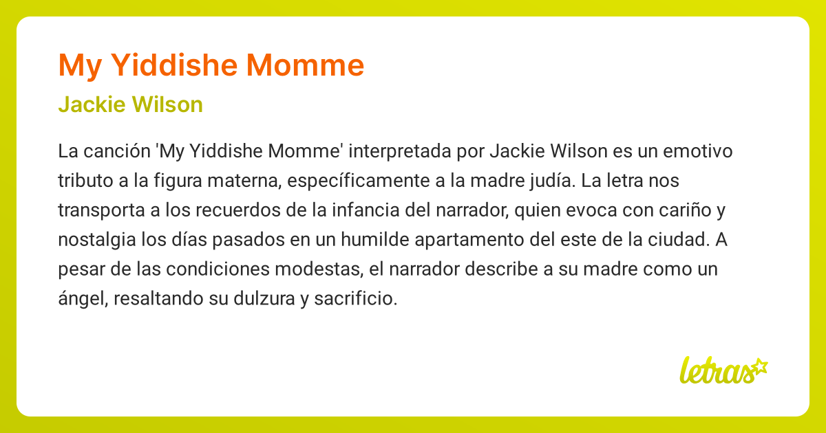 Significado de la canción MY YIDDISHE MOMME (Jackie Wilson) - LETRAS.COM