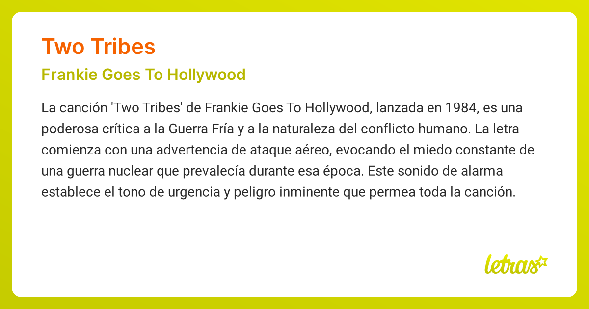 Significado de la canción TWO TRIBES (Frankie Goes To Hollywood ...