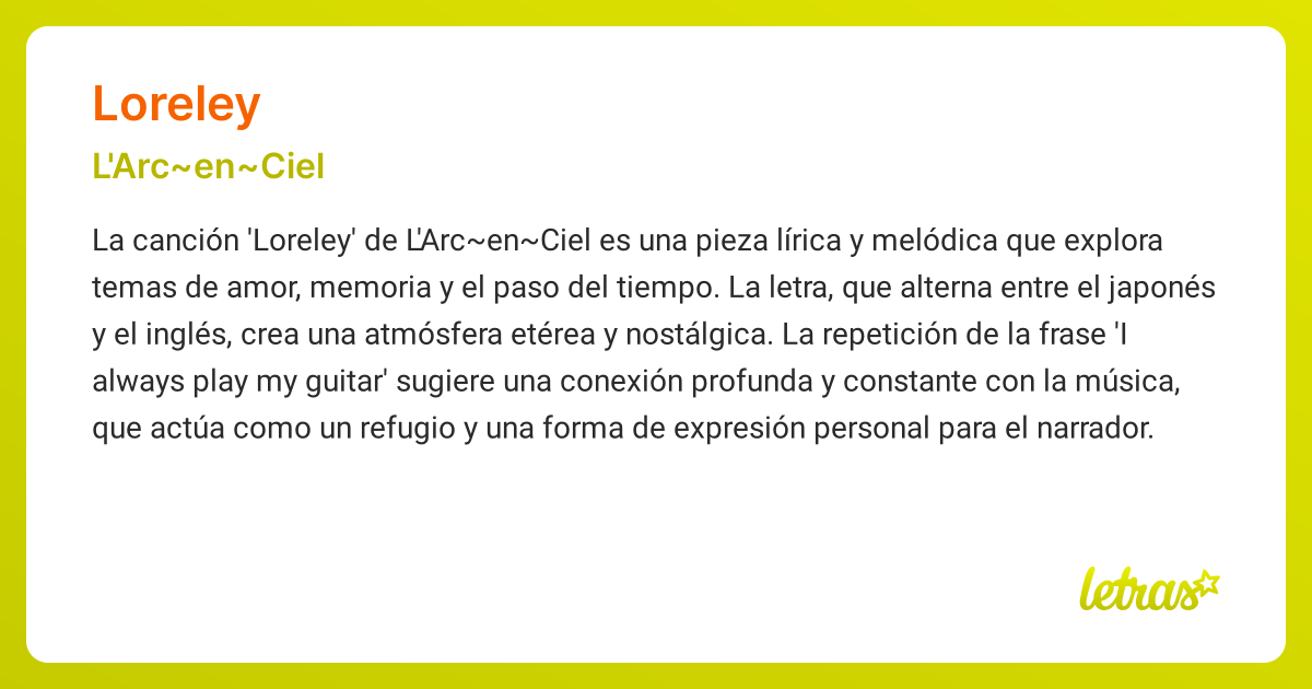 Significado de la canción LORELEY (L'Arc~en~Ciel) - LETRAS.COM