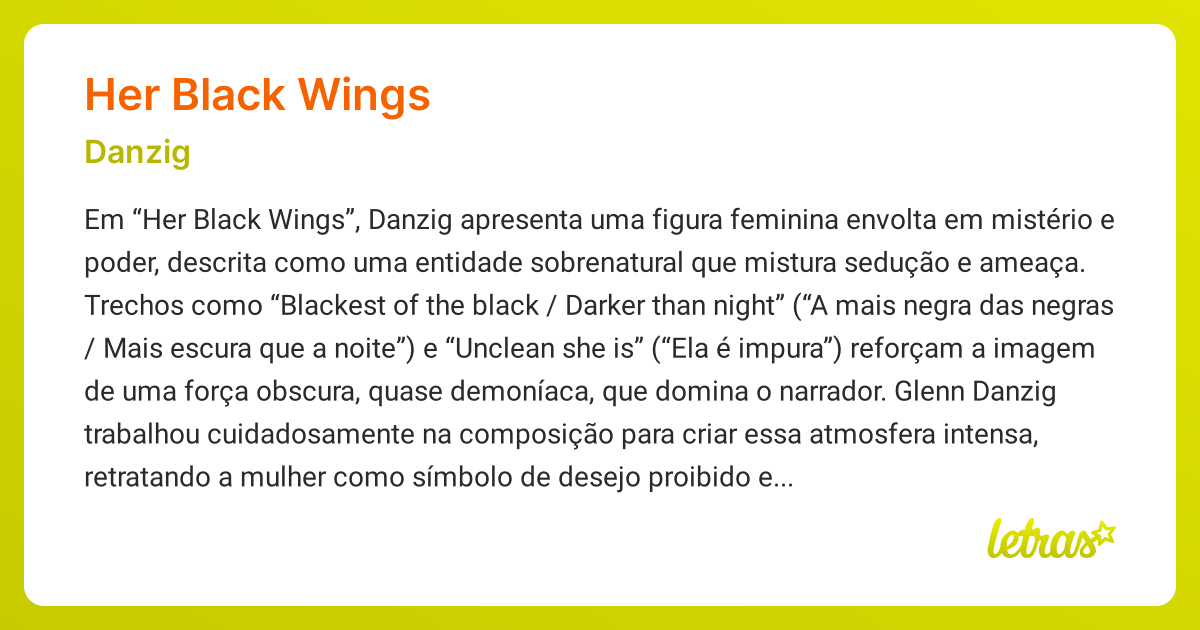 Significado da música HER BLACK WINGS (Danzig) - LETRAS.MUS.BR