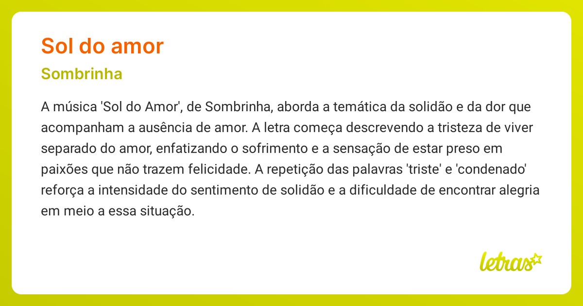 Significado da música SOL DO AMOR (Sombrinha) - LETRAS.MUS.BR