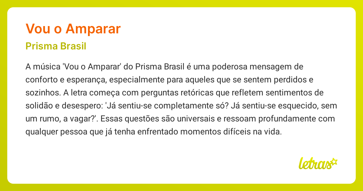 Significado da música VOU O AMPARAR (Prisma Brasil) - LETRAS.MUS.BR
