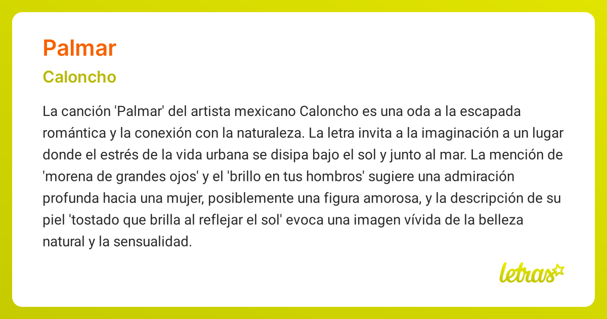 Significado de la canción PALMAR (Caloncho) - LETRAS.COM
