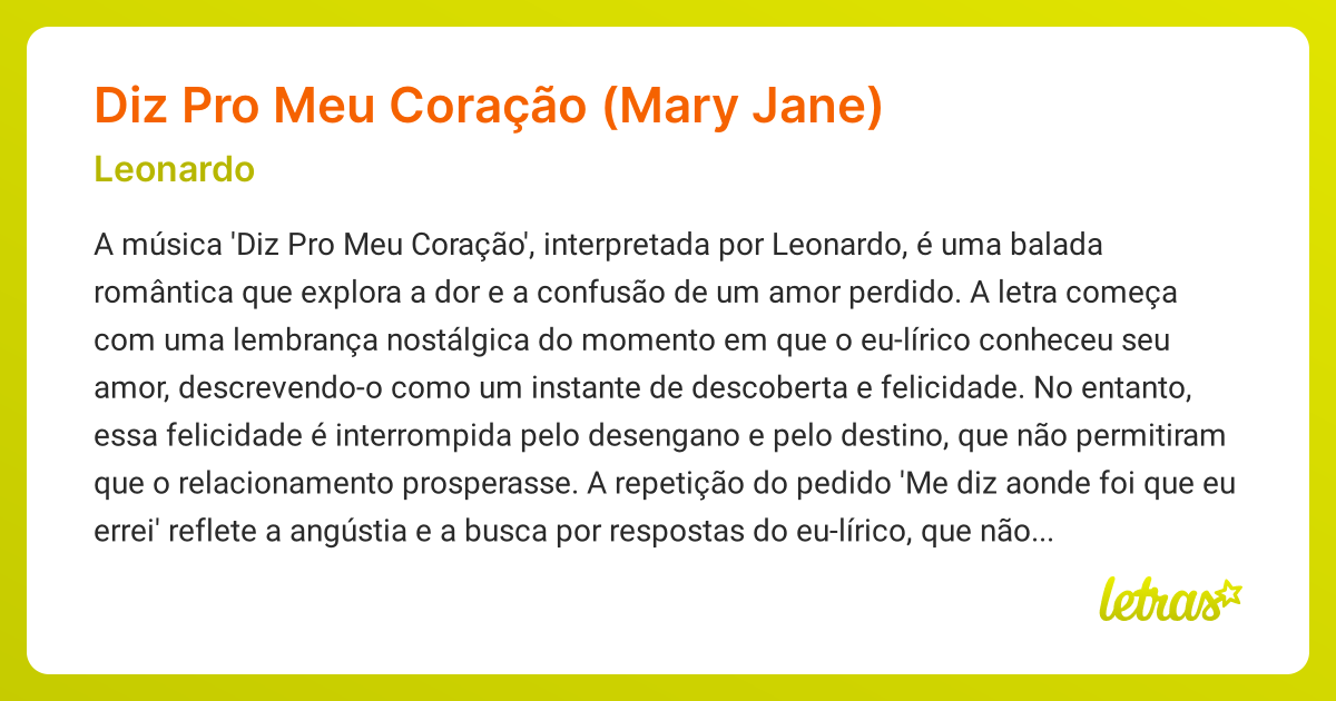 Significado da música Diz Pro Meu Coração (Mary Jane) (Leonardo ...