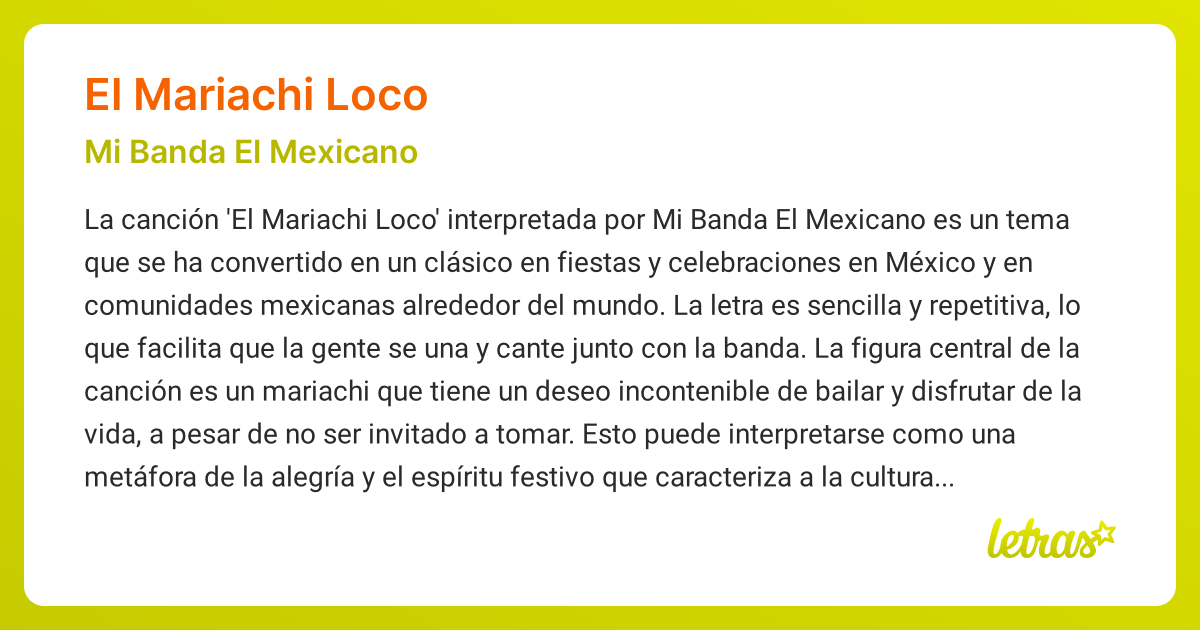 Significado de la canción EL MARIACHI LOCO (Mi Banda El Mexicano ...