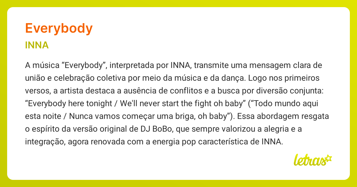 Significado da música EVERYBODY (INNA) - LETRAS.MUS.BR