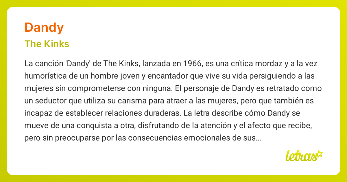 Significado de la canción DANDY (The Kinks) - LETRAS.COM