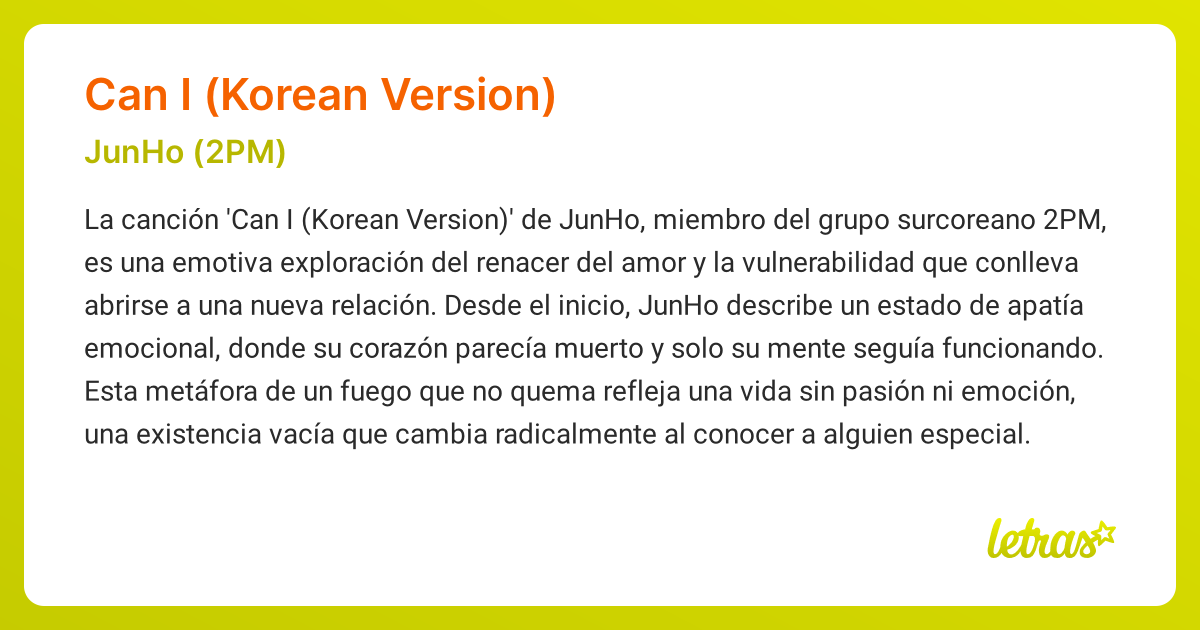 Significado de la canción CAN I (KOREAN VERSION) (JunHo (2PM)) - LETRAS.COM