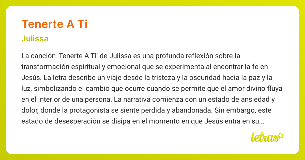 Significado de la canción TENERTE A TI (Julissa) - LETRAS.COM