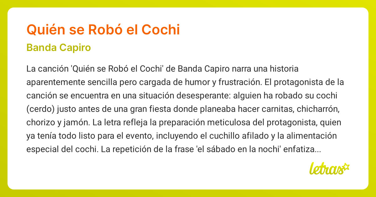 Significado de la canción QUIÉN SE ROBÓ EL COCHI (Banda Capiro ...