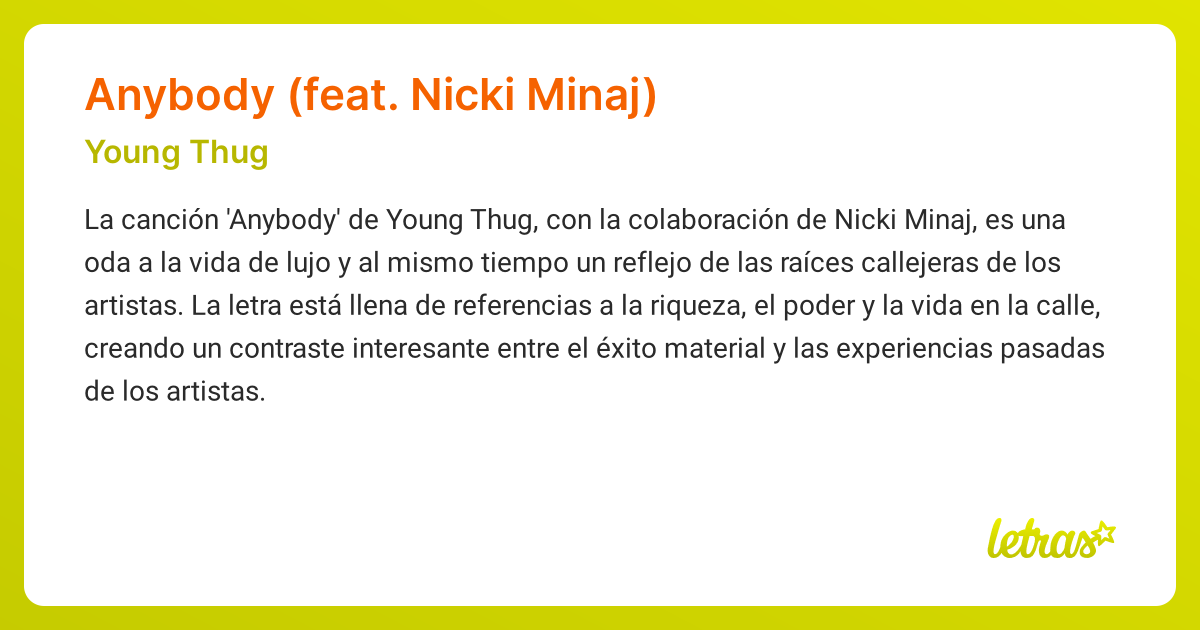 Significado de la canción ANYBODY (FEAT. NICKI MINAJ) (Young Thug ...