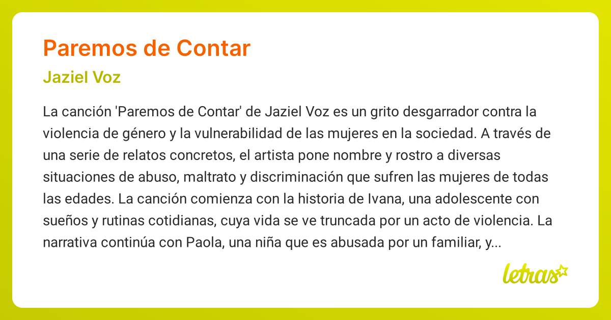 Significado de la canción PAREMOS DE CONTAR (Jaziel Voz) - LETRAS.COM