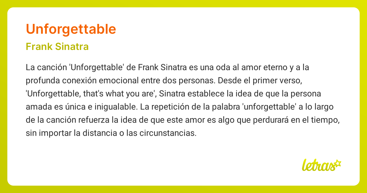 Significado de la canción UNFORGETTABLE (Frank Sinatra) - LETRAS.COM