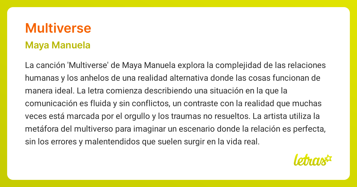 Significado de la canción MULTIVERSE (Maya Manuela) - LETRAS.COM