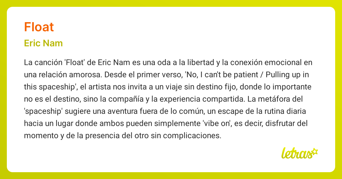 Significado de la canción FLOAT (Eric Nam) - LETRAS.COM