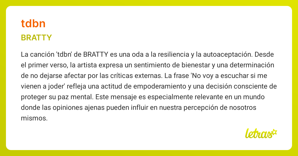 Significado de la canción TDBN (BRATTY) - LETRAS.COM
