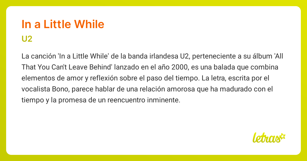 Significado de la canción IN A LITTLE WHILE (U2) - LETRAS.COM
