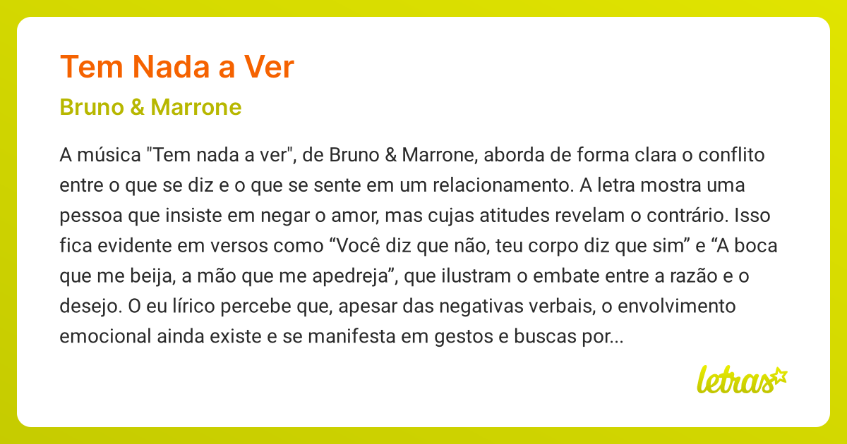 Significado da música TEM NADA A VER (Bruno & Marrone) - LETRAS.MUS.BR