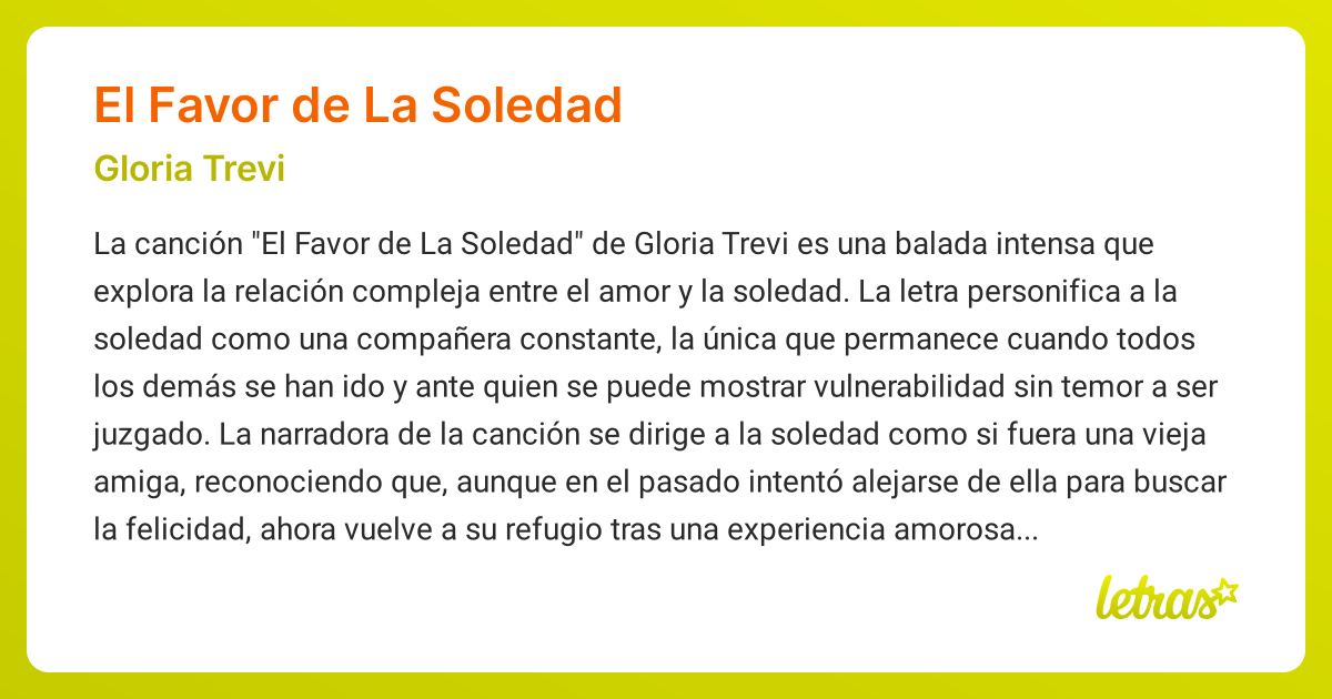 Significado de la canción EL FAVOR DE LA SOLEDAD (Gloria Trevi ...