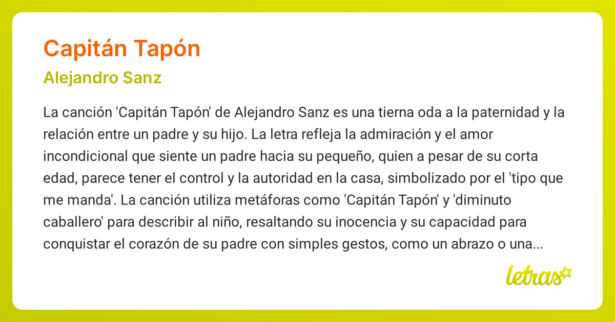 Significado de la canción CAPITÁN TAPÓN (Alejandro Sanz) - LETRAS.COM