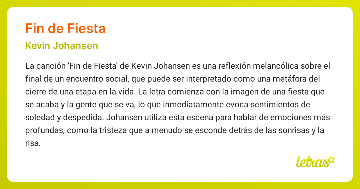 Significado de la canción FIN DE FIESTA (Kevin Johansen) - LETRAS.COM