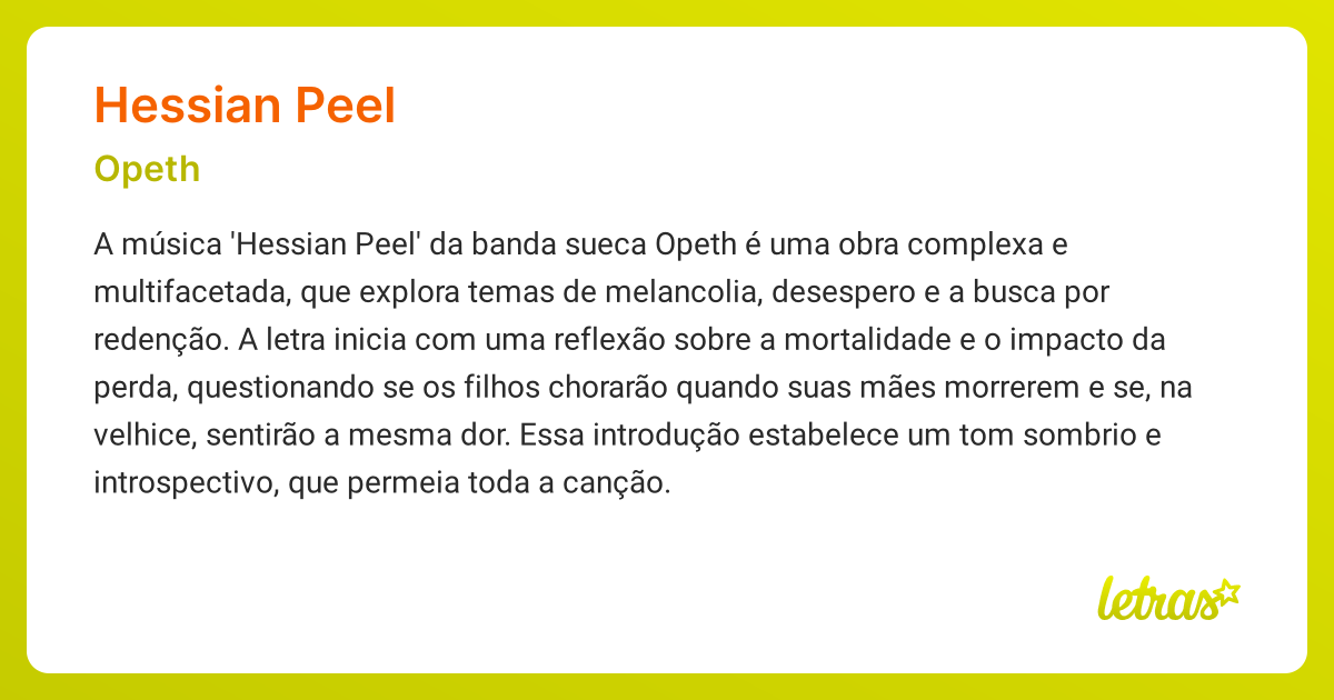 Significado da música HESSIAN PEEL (Opeth) - LETRAS.MUS.BR
