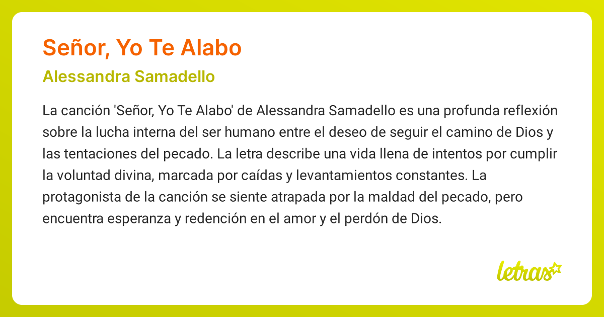 Significado de la canción SEÑOR, YO TE ALABO (Alessandra Samadello ...