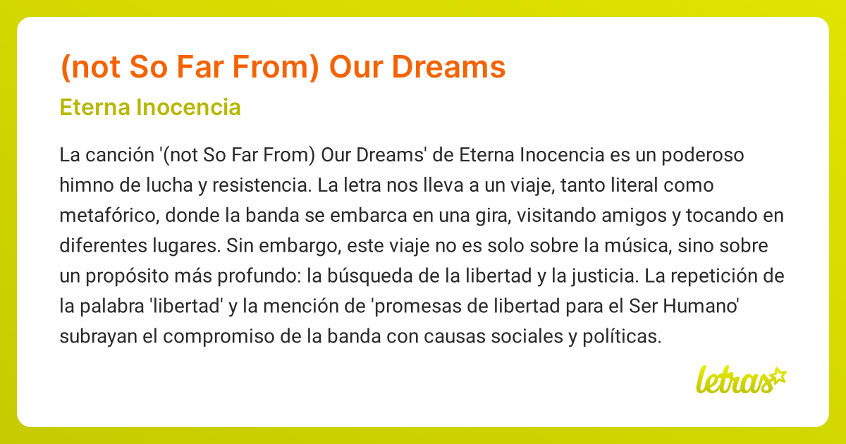 Significado de la canción (NOT SO FAR FROM) OUR DREAMS (Eterna ...