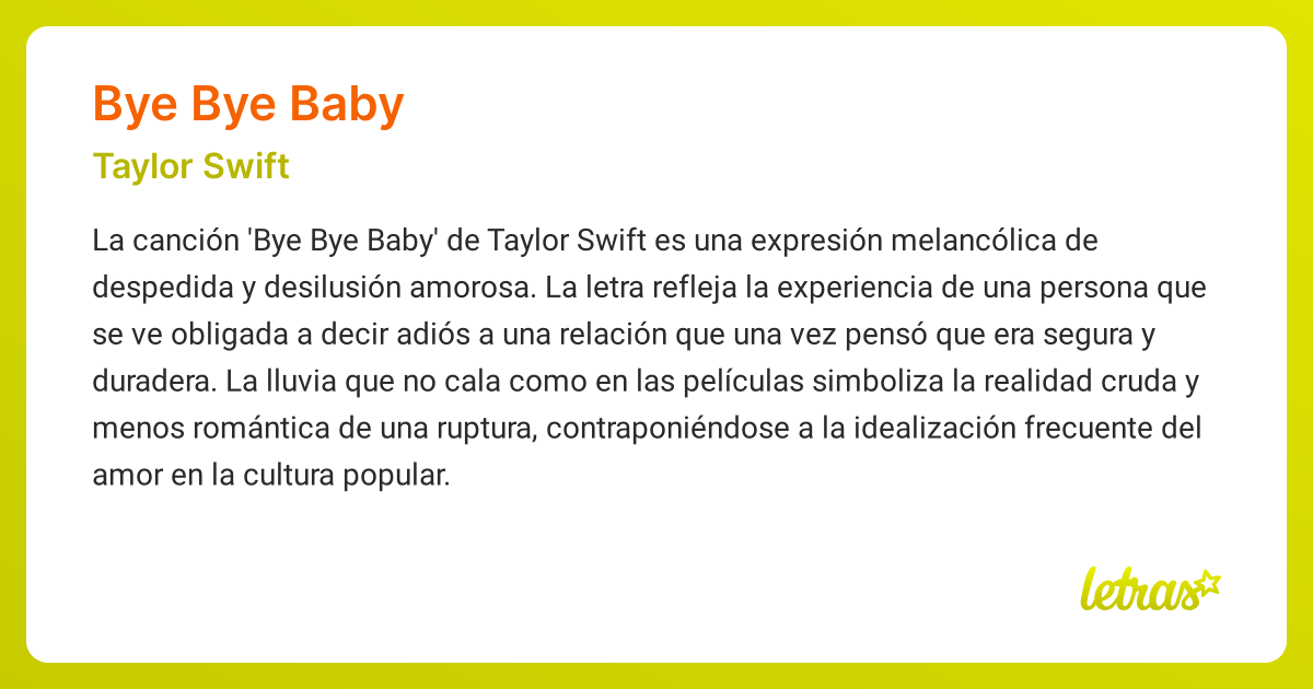 Significado de la canción BYE BYE BABY (Taylor Swift) - LETRAS.COM