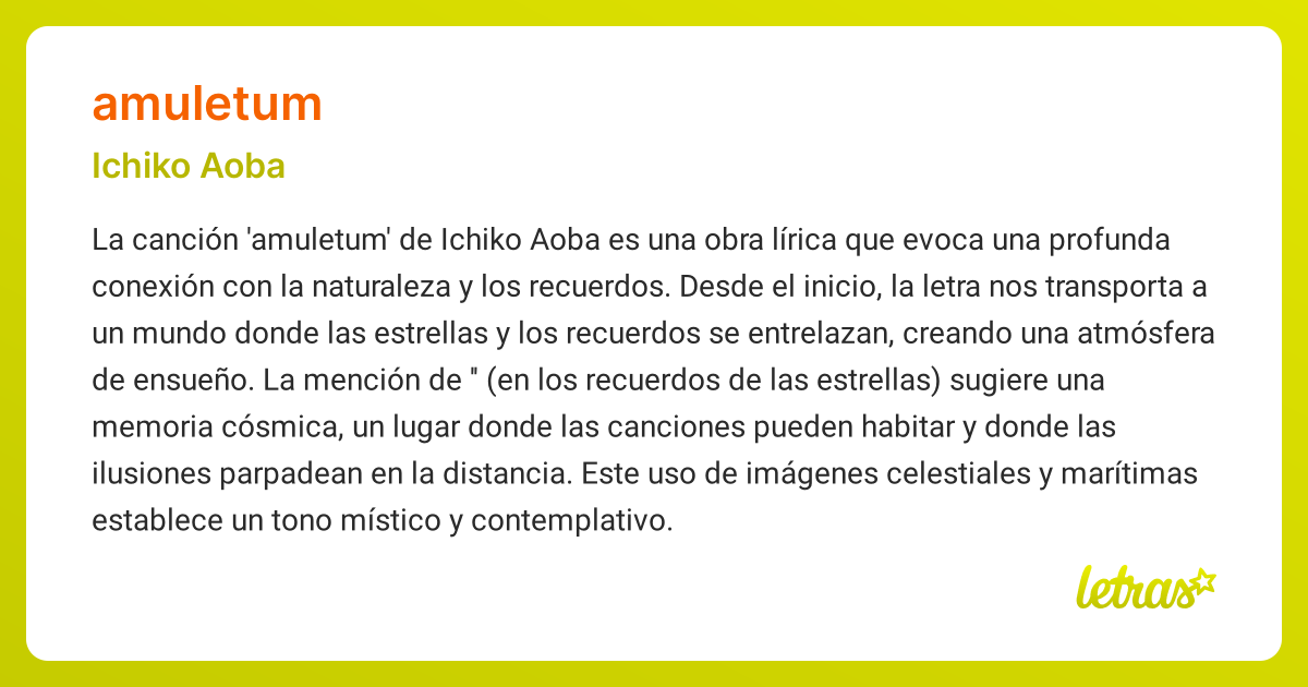 Significado de la canción AMULETUM (Ichiko Aoba) - LETRAS.COM