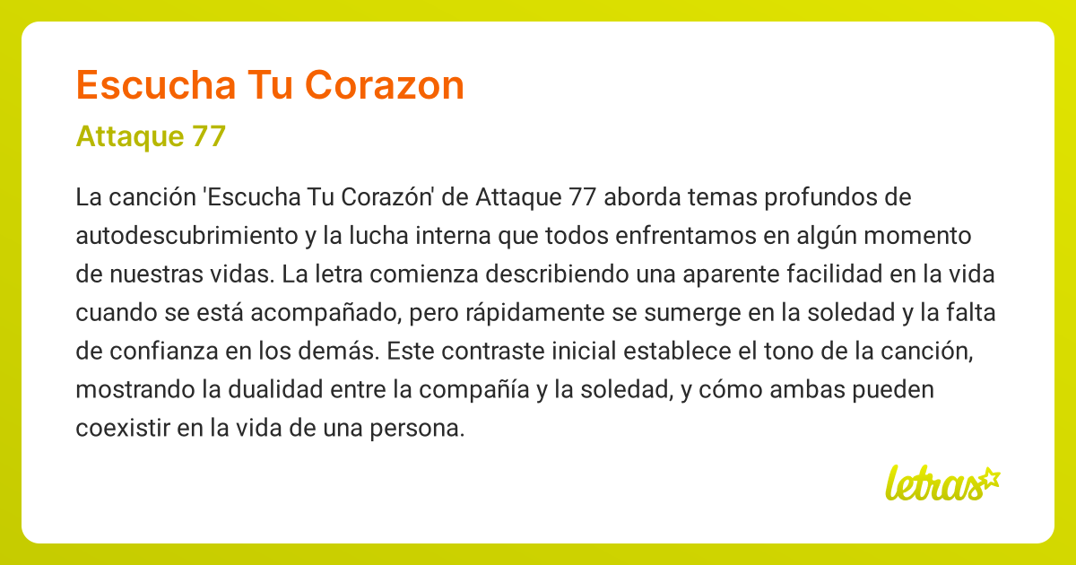 Significado de la canción ESCUCHA TU CORAZON (Attaque 77) - LETRAS.COM