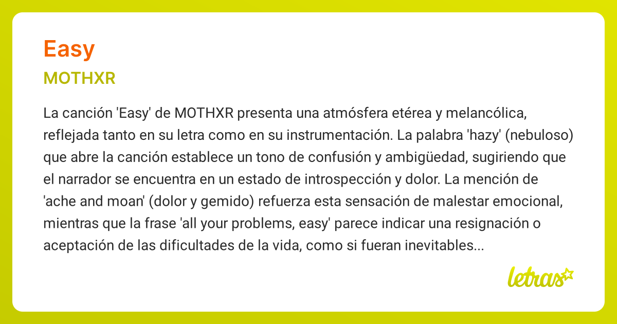 Significado de la canción EASY (MOTHXR) - LETRAS.COM