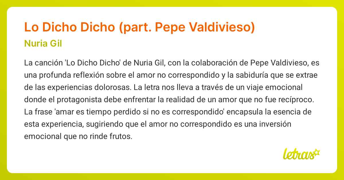 Significado de la canción Lo Dicho Dicho (part. Pepe Valdivieso) (Nuria ...
