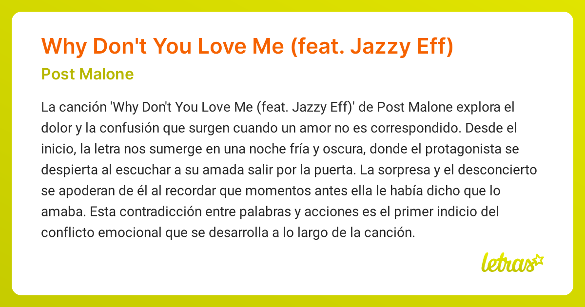 Significado de la canción Why Don't You Love Me (feat. Jazzy Eff) (Post ...