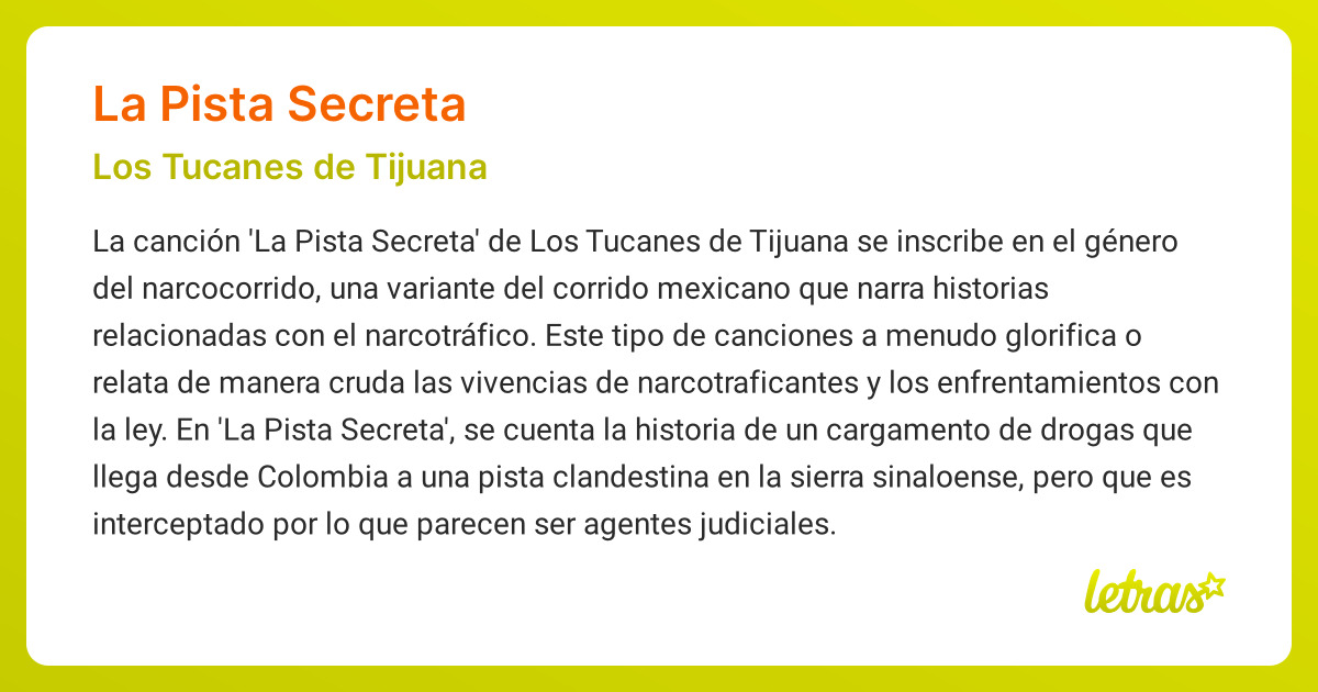 Significado de la canción LA PISTA SECRETA (Los Tucanes de Tijuana ...
