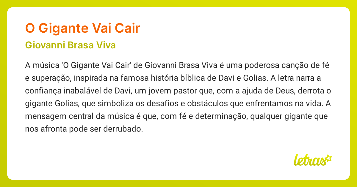 Significado da música O GIGANTE VAI CAIR (Giovanni Brasa Viva) - LETRAS ...