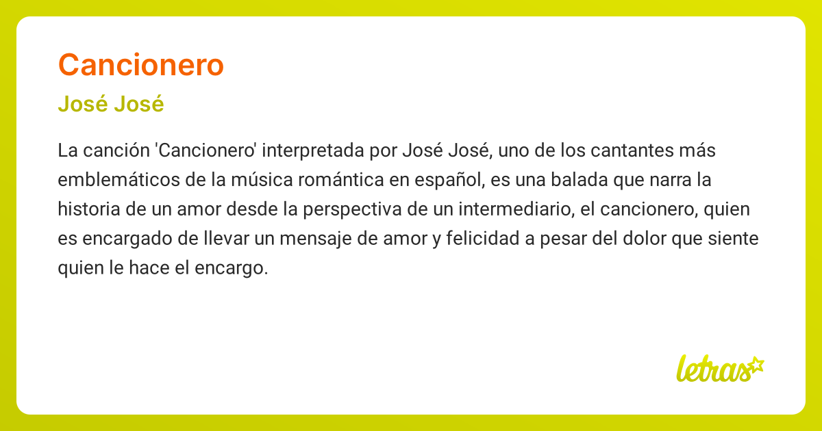 Significado de la canción CANCIONERO (José José) - LETRAS.COM