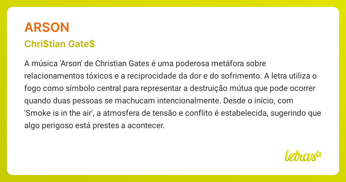 Significado da música ARSON (Chri$tian Gate$) - LETRAS.MUS.BR