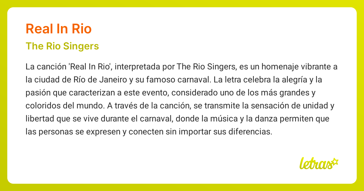 Significado de la canción REAL IN RIO (The Rio Singers) - LETRAS.COM