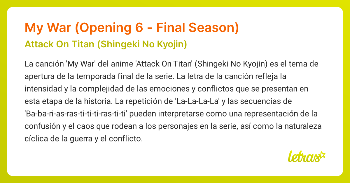 Significado de la canción My War (Opening 6 - Final Season) (Attack On ...