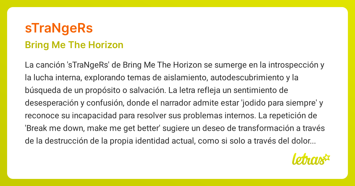 Significado de la canción STRANGERS (Bring Me The Horizon) - LETRAS.COM