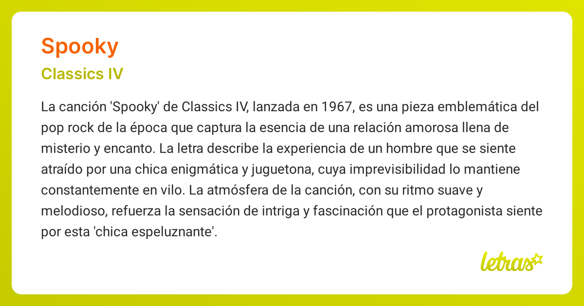 Significado de la canción SPOOKY (Classics IV) - LETRAS.COM