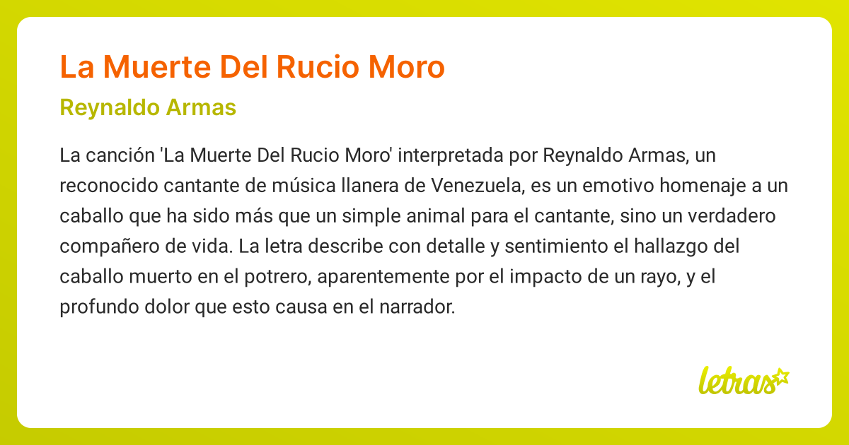 Significado de la canción LA MUERTE DEL RUCIO MORO (Reynaldo Armas ...