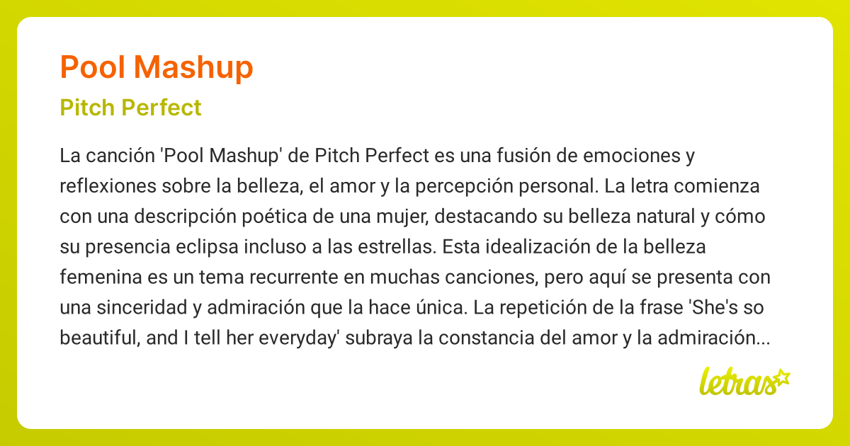 Significado de la canción POOL MASHUP (Pitch Perfect) - LETRAS.COM