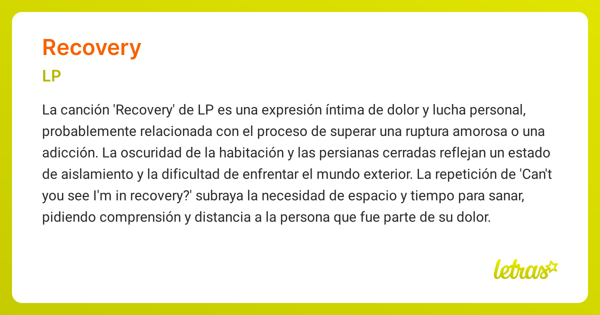 Significado de la canción RECOVERY (LP) - LETRAS.COM