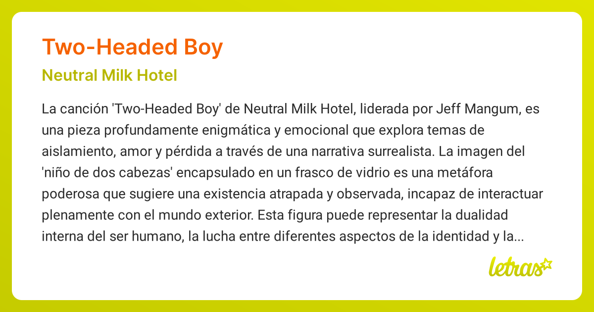 Significado de la canción TWO-HEADED BOY (Neutral Milk Hotel) - LETRAS.COM