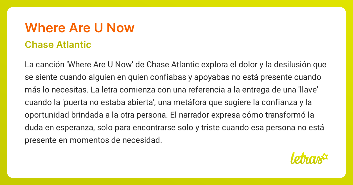 Significado de la canción WHERE ARE U NOW (Chase Atlantic) - LETRAS.COM