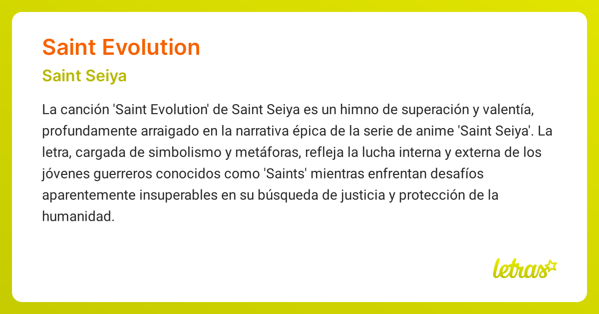 Significado de la canción SAINT EVOLUTION (Saint Seiya) - LETRAS.COM