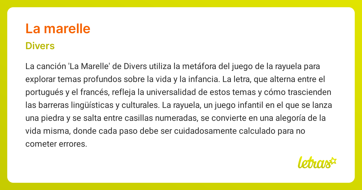 Significado de la canción LA MARELLE (Divers) - LETRAS.COM